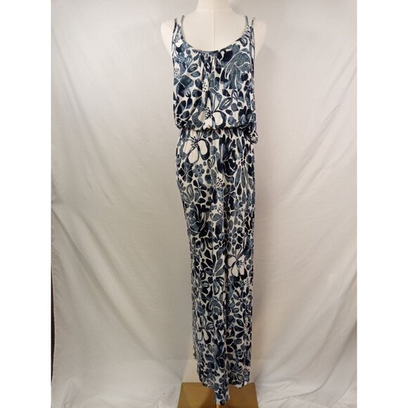 LOFT | Dresses | Loft Womens Blue White Maxi Dress Size Large Petite ...
